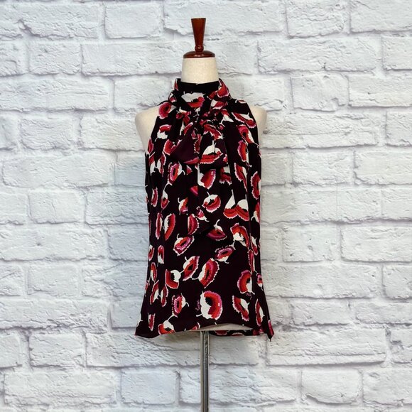 Milly | Tops | Milly Dark Brown Silk Poppy Print Pleated Blouse | Poshmark
